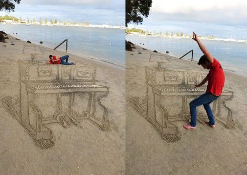 Artist Creates Mind-Bending 3D Piano Art On A Beach In New Zealand