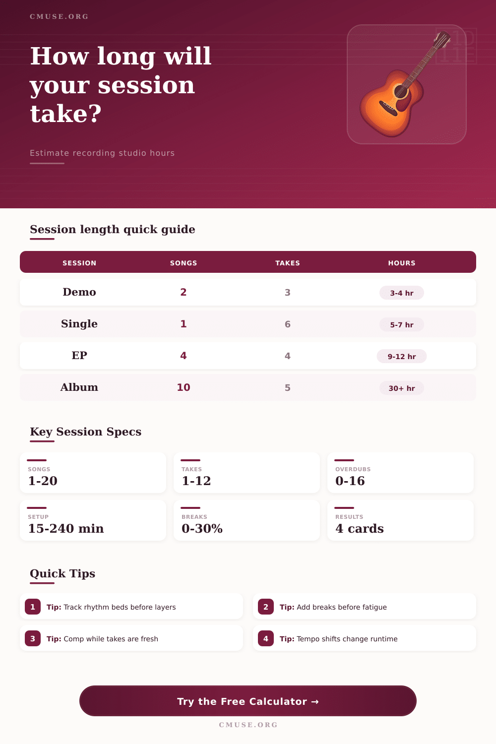Session Length Calculator for Studio Recording Time - CMUSE
